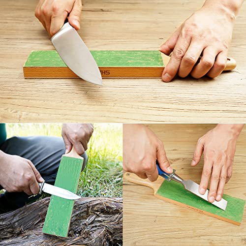 SHARPAL 205H Double-sided Leather Strop (Genuine Cowhide) 13.2" x 2.4" Kit with 2 Oz. Polishing Compound & Angle Guide, Knife Stropping Block for Sharpening & Honing Knives, Woodcarving Chisels