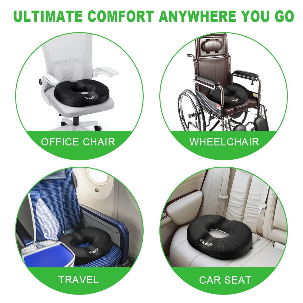 HUISILK Donut Pillow Chair Seat Cushion Office Hemorrhoid Cushions Car Sitting Pad Tailbone Coccyx Sciatica Orthopedic Pain Pressure Relief