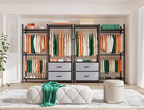 REIBII Clothes Rack,Clothes Racks for Hanging Clothes Rack Heavy Duty Clothing Rack Load 620LBS Clothing Racks for Hanging Clothes Adjustable Portable Garment Rack Free Standing Wardrobe Closet