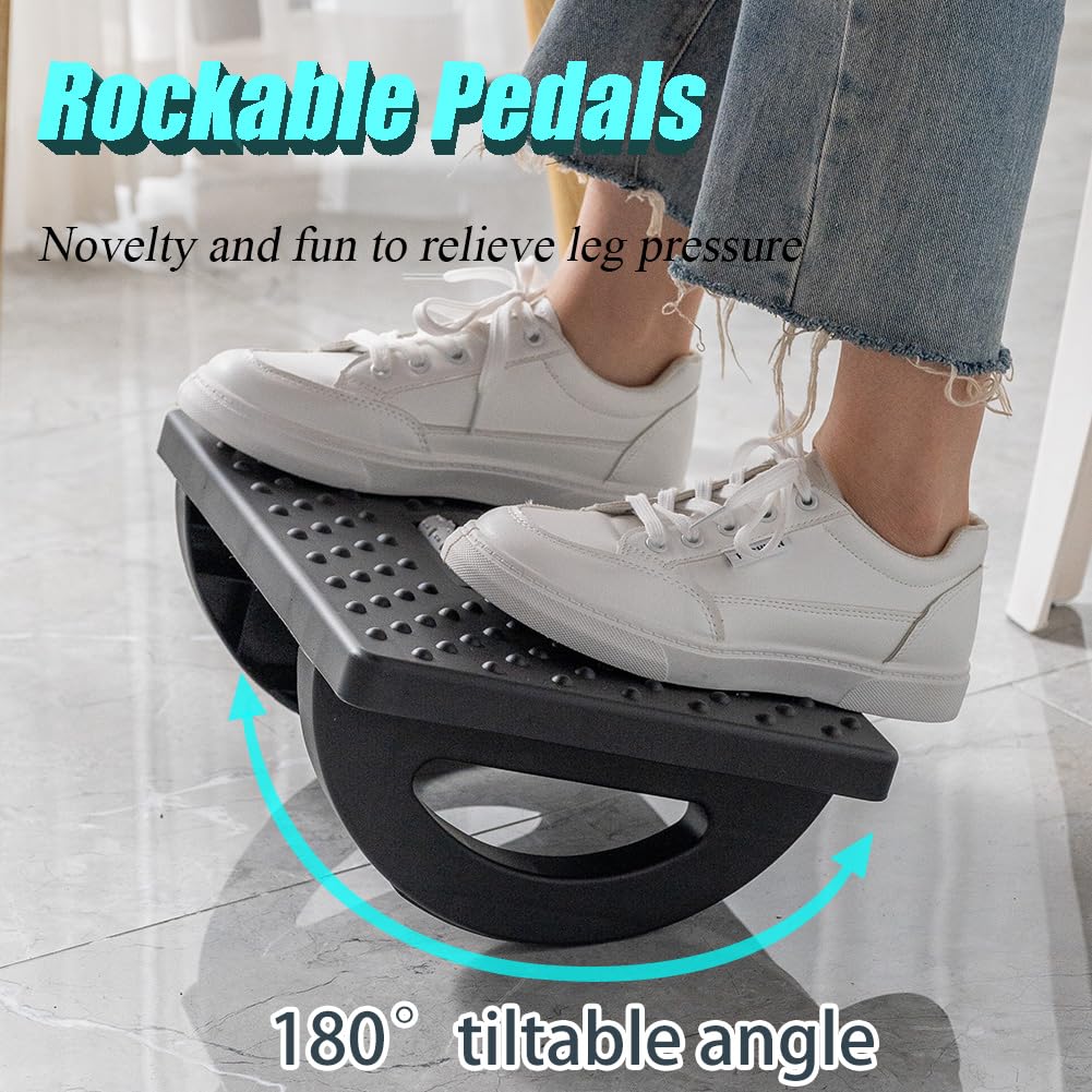Foot Rest, Adjustable Height Foot Rest for Under Desk at Work, Ergonomic Foot Stool Under Desk for Office, Under Desk Footrest with Large Roller Massage, Desk Foot Rest for Pressure Relief (Black)