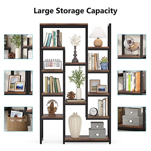 LITTLE TREE 70.9” Tall Bookshelf Industrial Bookcase for Living Room Home Office,Brown