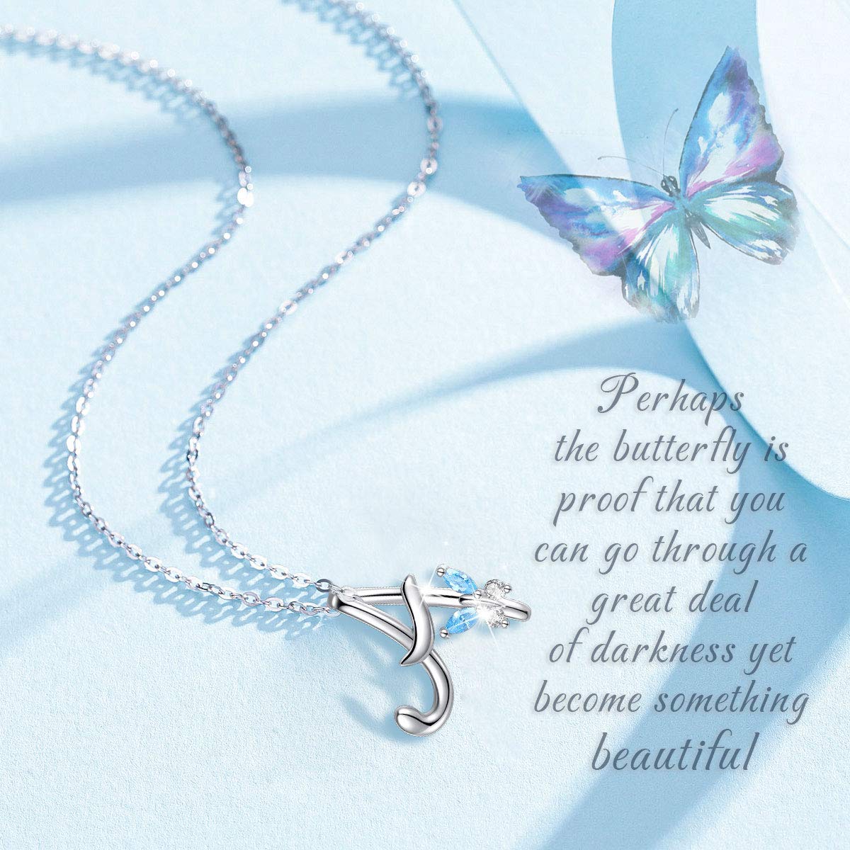 EUDORA Sterling Silver Initial A Necklaces for women Alphabet A Necklace Initial Personalized Letter A Pendant with Blue Cubic Zirconia Butterfly for Mom 18" Chain