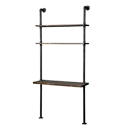 FODUE Industrial Style Laptop Desk Solid Wood Computer Desk Storage Table with Book Shelves Wall Shelf Bookshelf Floating Shelves for Home Office (16in)