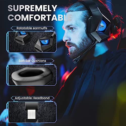 EasySMX IcyEyes L1 Wireless Gaming Headset for PC, PS4, PS5, Mac, Noise Canceling Wireless Headphone with Detachable Mic, Soft Memory Earmuffs, 17 Hours Battery, Surround Sound PS4 Wireless Headphones