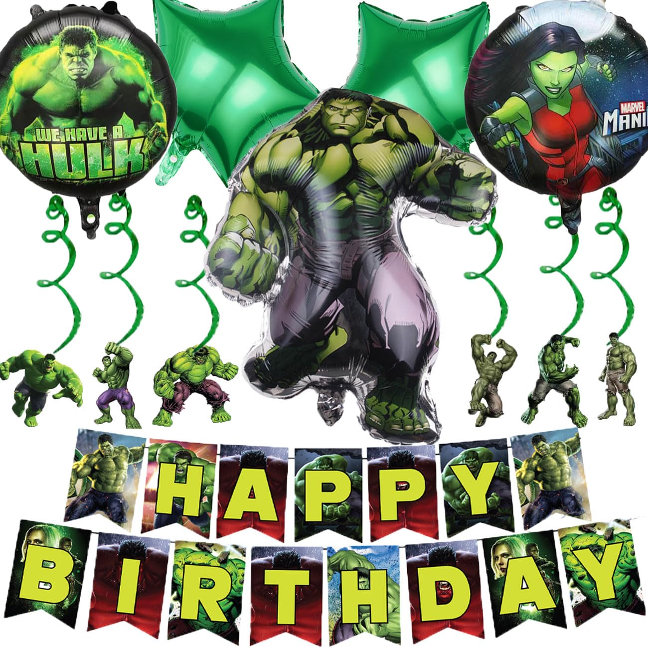 hul theme party decorations happy birthday banner hanging swirls foil balloons