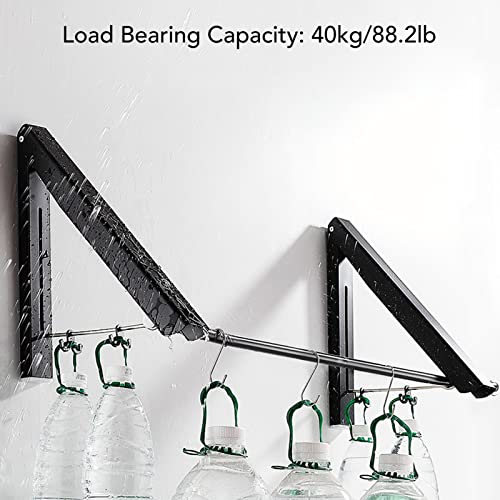 Retractable Clothes Hanger Rack, Foldable Recessed Design Wall Mounted Space Saving Retractable Clothes Drying Rack for Bathroom for Bedroom (Black)