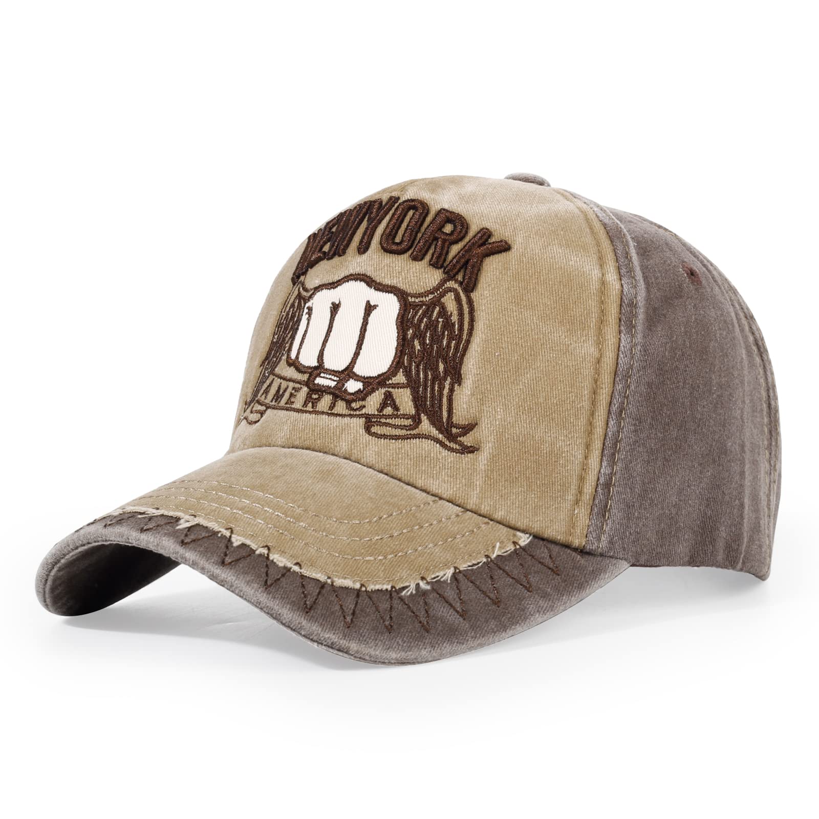 HH HOFNEN Baseball Cap Vintage Washed Distressed Cotton Hat for Men Women Adjustable Low Profile Dad Hat Plain Cap Khaki