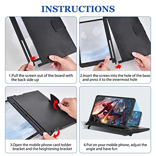 Newseego 12 β Foldable Phone Screen Magnifier, 3D HD Horizontal and Vertical Phone Amplifier Eye-Protective Movie Video and Game Enlarger Portable Phone Holder Screen Magnifier for Smartphones.