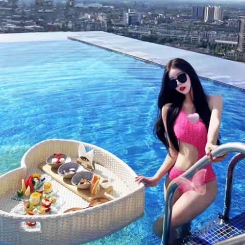 Floating Tray Floating Serving Tray Swimming Pool Floats Floating Tray for Pool Serving Drinks, Brunch, Food On The Water,Brown (Color : White)