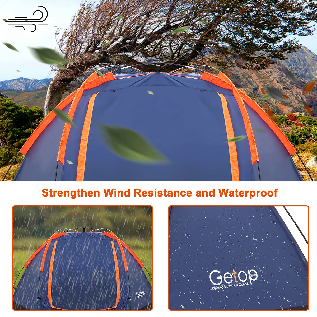 Getop 2 Person Family Camping Dome Tent Backpacking Waterproof Durable Outdoor Skylight for Beach Hunting Hiking Travel