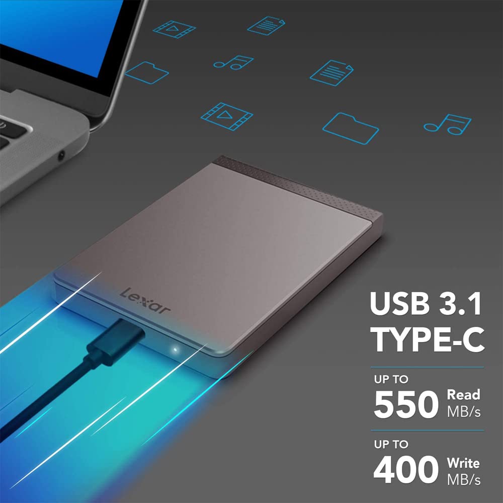 Lexar LSL200X512G-RNNNU SL200 512GB Portable SSD, Solid State Drive Bundle 32GB High-Performance 800x UHS-I SDHC Memory Card