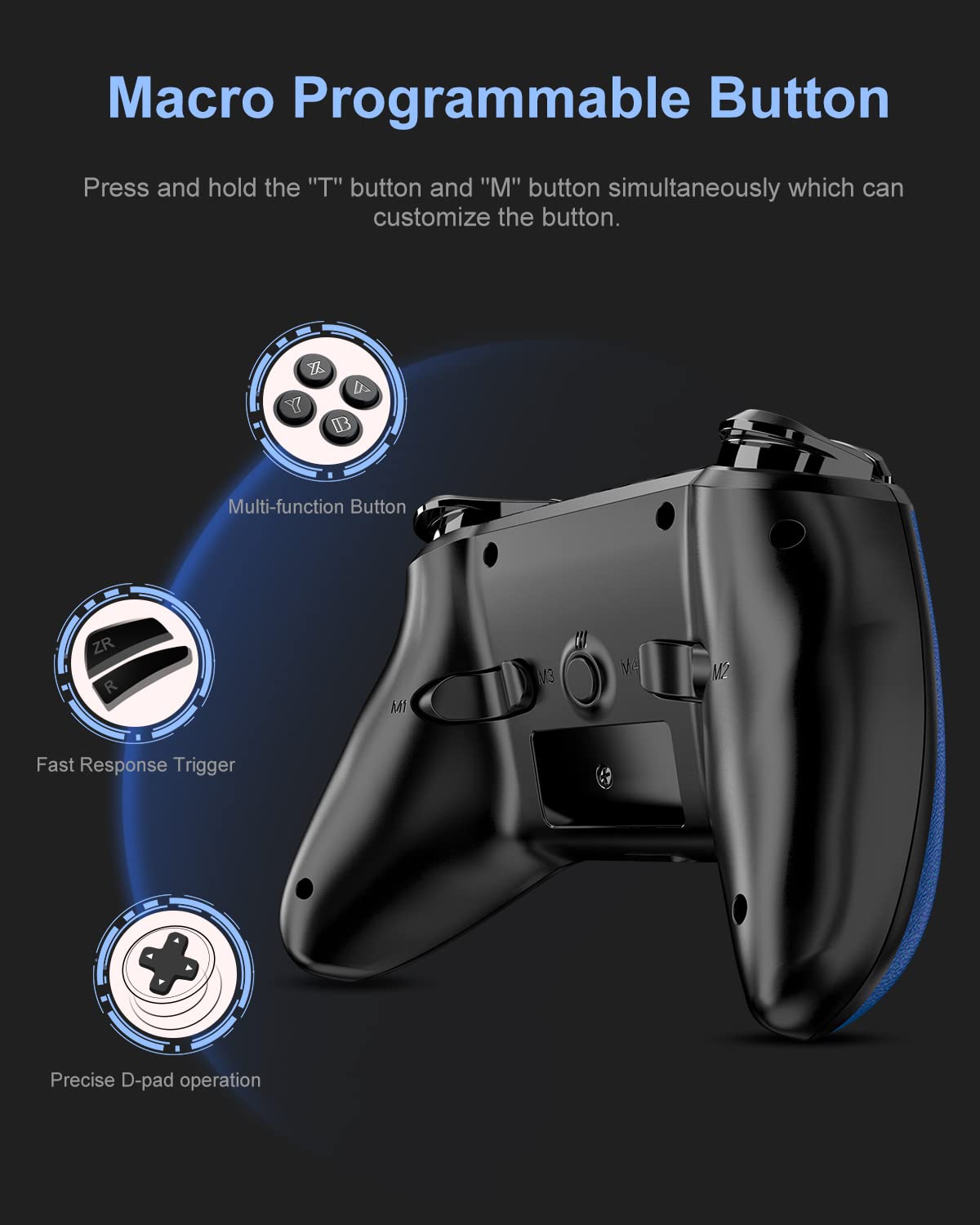 ISENPENK Switch Controller, Wireless Pro Controller for Switch/Switch Lite/Switch OLED, Switch Remote Gamepad with Joystick Adjustable Turbo Vibration Ergonomic Non-Slip for Kids - Blue