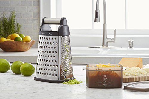 KitchenAid Gourmet 4-Sided Stainless Steel Box Grater with Detachable Storage Container, 10 inches tall, Black & Classic Multifunction Can Opener / Bottle Opener, 8.34-Inch, Black