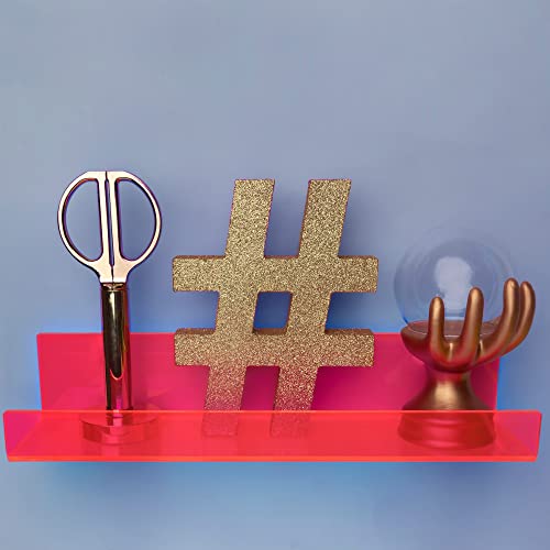 X-FLOAT Neon Pink Acrylic Floating Shelves (Wall Mounted) for Bedroom, Bathroom, Living Room or Kitchen (Set of 2)