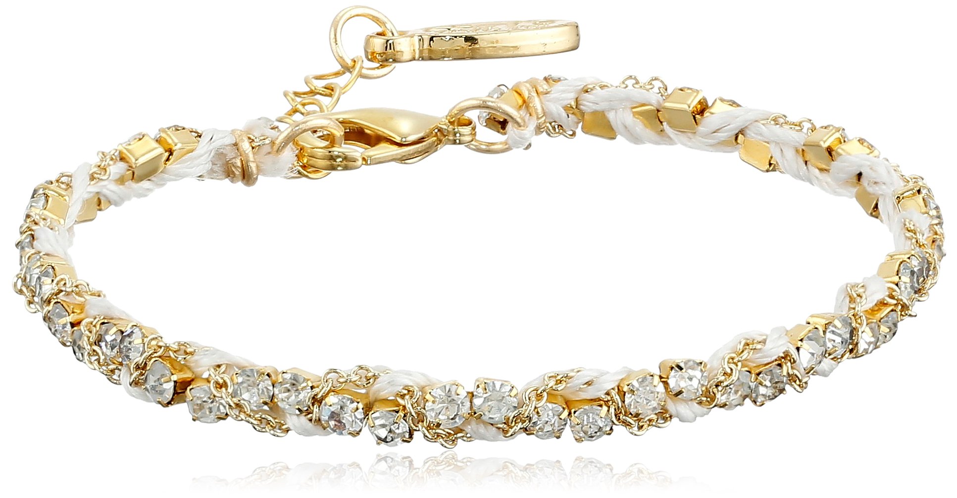 Ettika White Silk Thread and Rhinestone Crystal Braided Bracelet 6" + 1" Extender