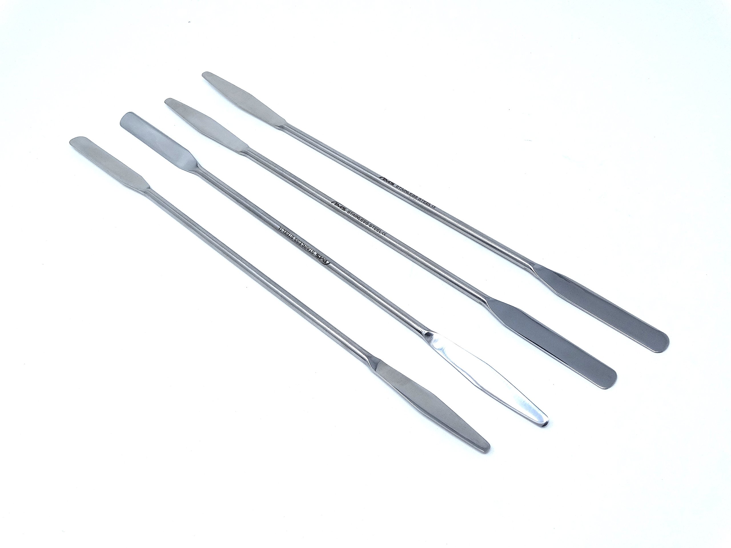 Pack of 4 Lab Micro Double Ended Spatula Round/Tapered Arrow End (Flat Ends 50mm x 9mm), 9" L, Stainless Steel