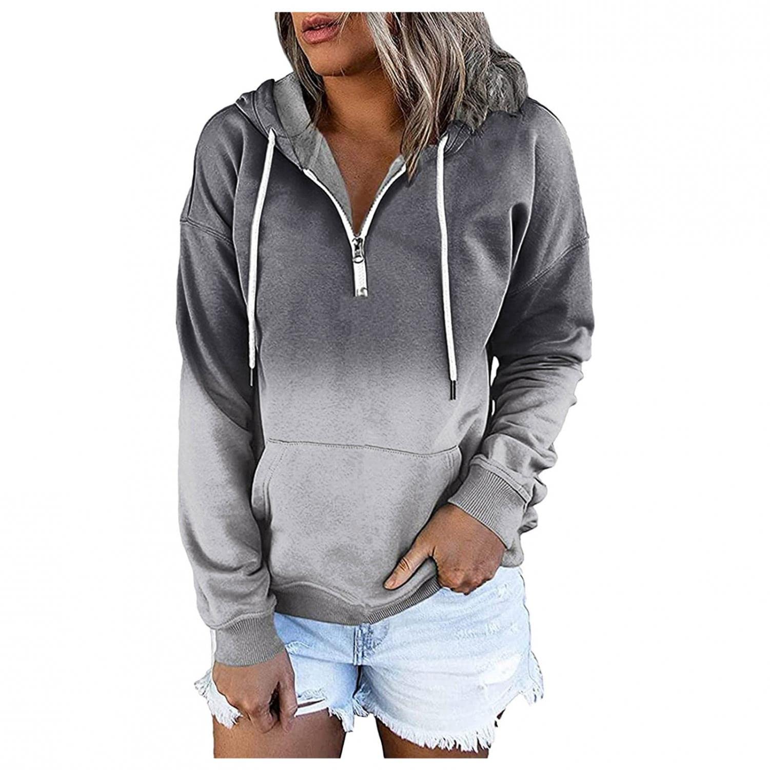 Hoodies for Women Pullover, Womens Casual Zipper Hooded Sweatshirts Pocket Pullover Hoodie Long Sleeve Sweatshirt Tops