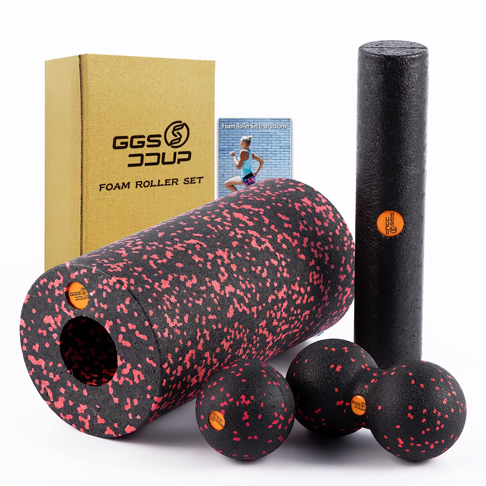 GGSDDUP Exercise Back Roller Foam for Legs and Shoulder Physical Therapy Calf Foam Roller Set for Back Pain Soft Full Body Roller with Peanut Rolling Ball for Muscle Deep Tissue Massage, Red
