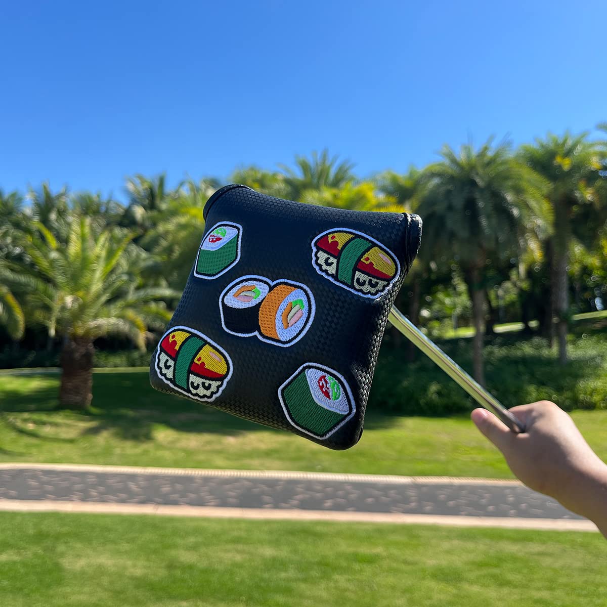 Golf Mallet Putter Cover, Sushi Pattern Putter Covers Golf Club Head Covers Putter Headcover for Mallet Leather Golf Putter Head Covers with Magnetic for All Brands