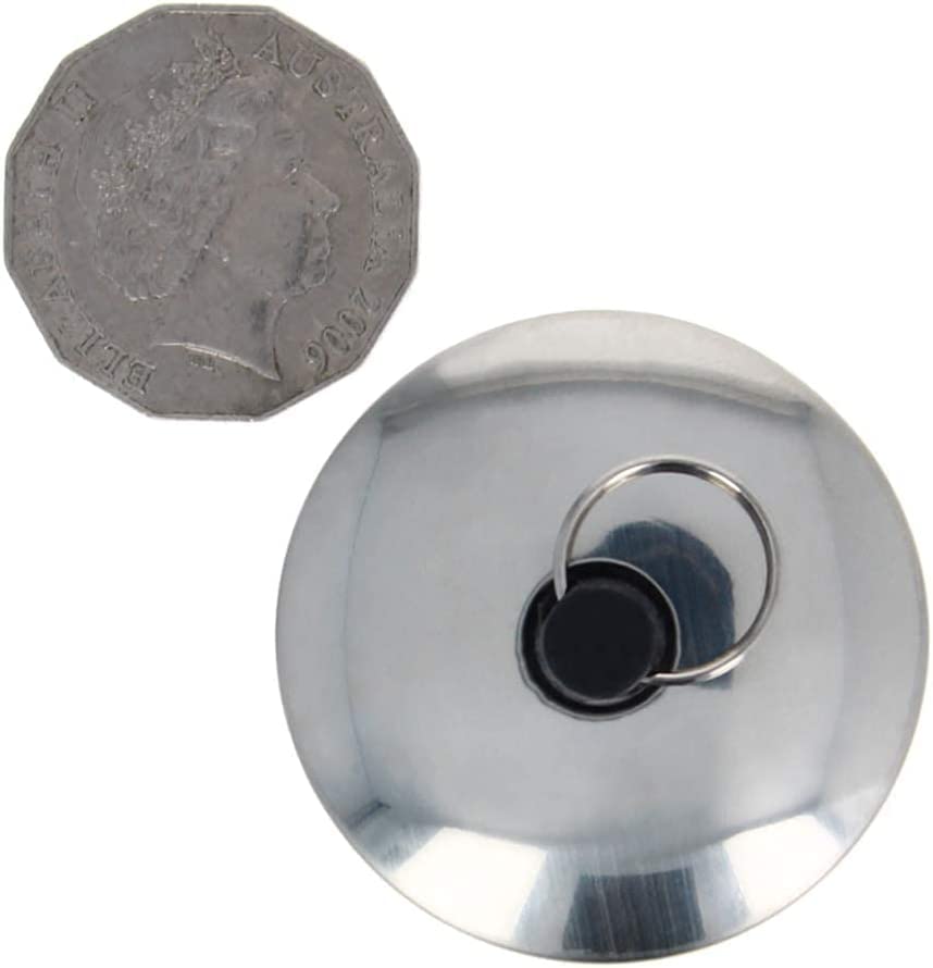 Yinpecly 1pcs Small Sink Drain Stopper Kitchen Sink Plug Stainless Steel Medium 1.88 inch Diameter Black Silver Stopper with Hanging Ring for Bathtub and Bathroom Kitchen Sink Tools