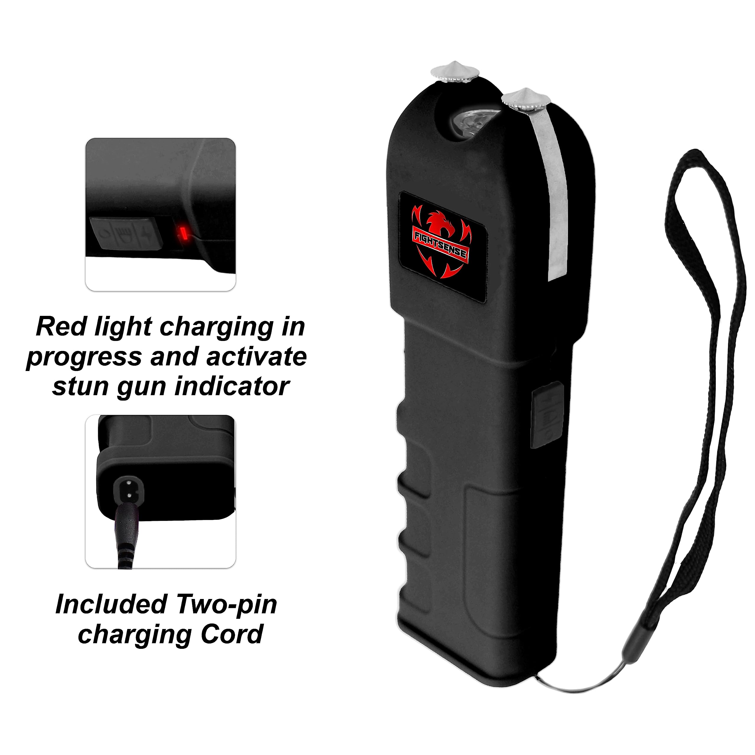 FIGHTSENSE Self-Defense Kit W/Pepper Spray & Heavy Duty Stun Gun for Men & Women,1.60 µC Intolerable Charge,LED Flashlight,Safety Switch,Keychain Leather Pouch & Nylon Belt Holster (Black Combo)