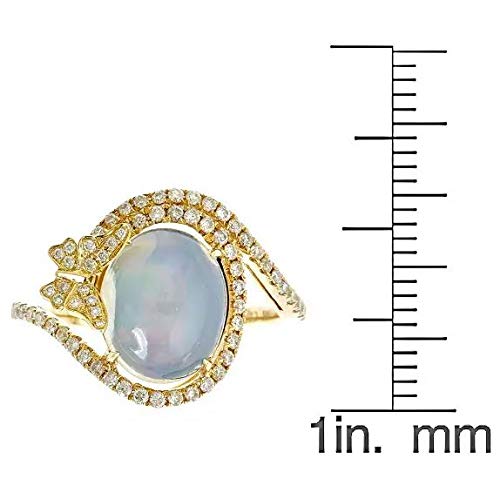 Gin & Grace 14K Yellow Gold Natural Ethiopian Opal Ring with Real Diamonds for Women | Ethically, authentically & organically sourced (Oval) Shaped Opal Hand-Crafted Jewelry for her
