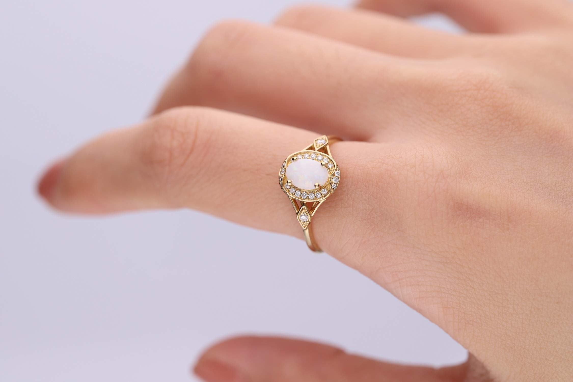 Gin & Grace 10K Yellow Gold Natural Australian Opal Ring with Real Diamonds for women | Ethically, authentically & organically sourced (Oval) shaped opal jewelry for her | Opal Ring for women