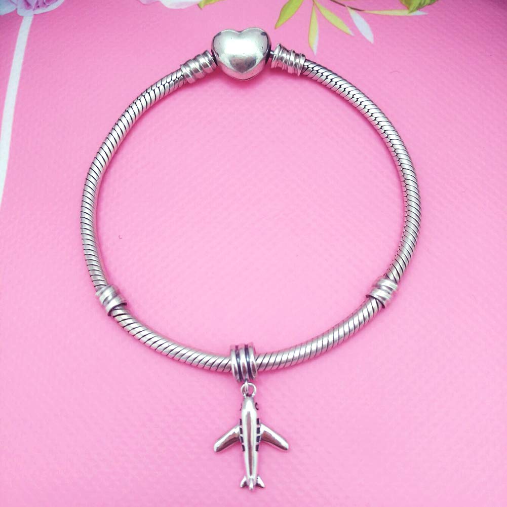 FAEFASH Airplane Pendant 925 Sterling Silver Dangling Aircraft Charm Travel Plane Charm Compatible for Women Pandora Style Bracelet