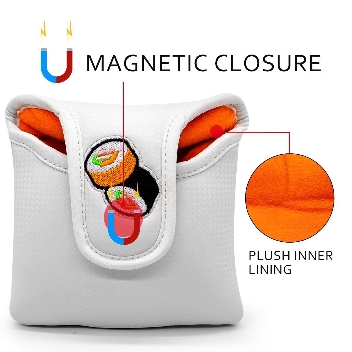 Golf Mallet Putter Cover, Sushi Pattern Putter Covers Golf Club Head Covers Putter Headcover for Mallet Leather Golf Putter Head Covers with Magnetic for All Brands