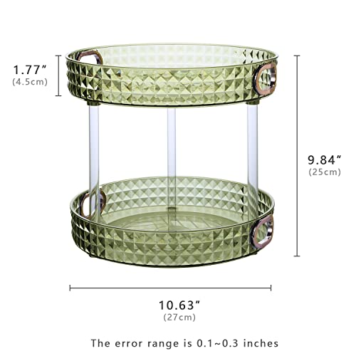 ROWNYEON Rotating Makeup Organizer 2 Tier Skincare Organizers with Handle Bathroom Organizer Perfume Organizer Spinning Cosmetics Organizer for Vanity,Cabinets, Pantry, Fridge, Countertops,Kitchen