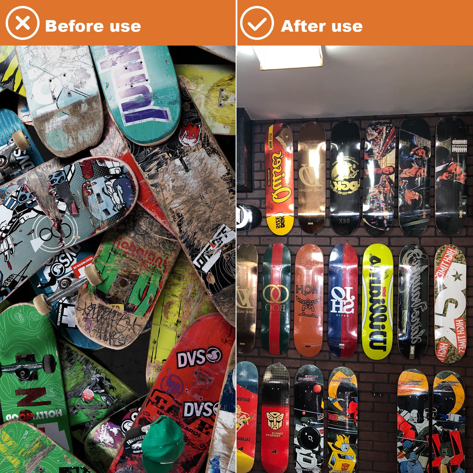 FABTEASQ Skateboard Hanger Skateboard Hooks for Wall Longboard Holder Longboard Wall Mount Hangers for Electric Skateboard,Guitar ,Snowboards,4 Pack