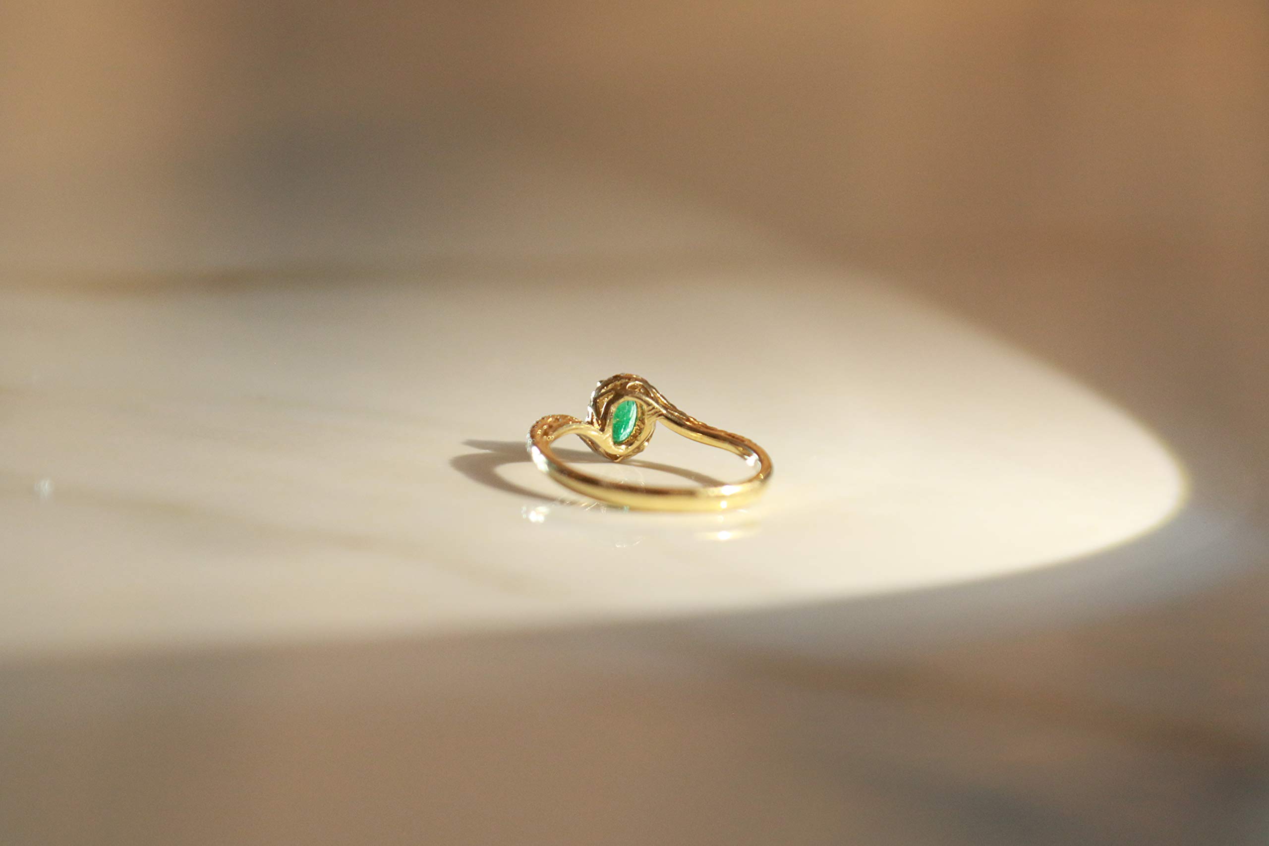 Gin & Grace 10K Yellow Gold Natural Emerald & Natural Diamond (I1,I2) Engagement Eternity Propose Promise Ring for Women