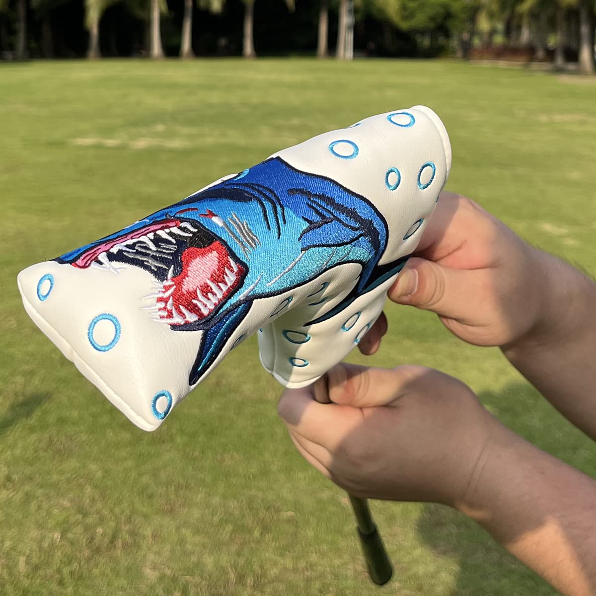 Golf Putter Covers, Shark Embroidery Golf Putter Headcover Blade Putter Cover Golf Headcovers Leather Golf Club Covers for Titleist Callaway