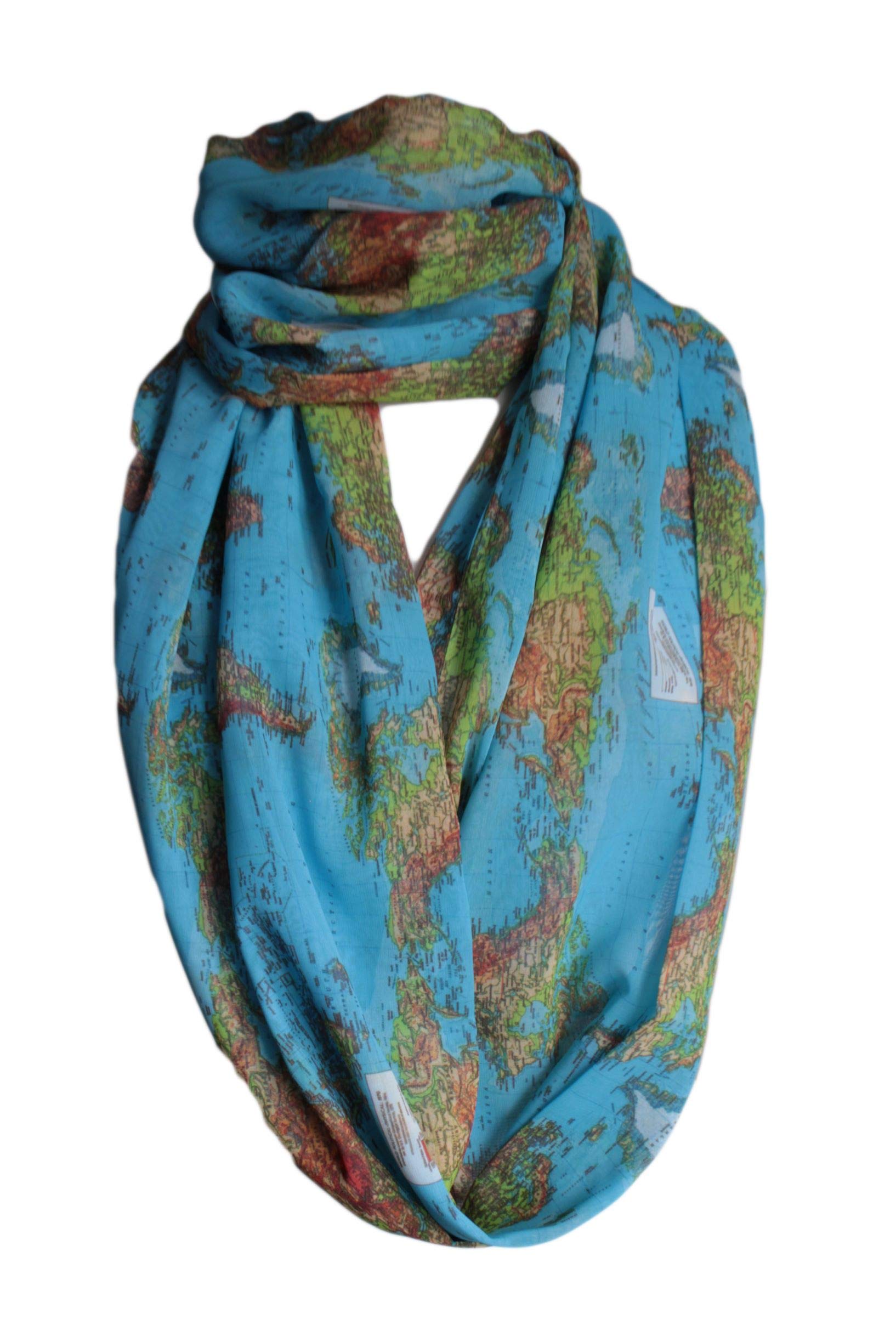 Etwoa World Map Infinity Scarf Circle Scarf Loop Scarf