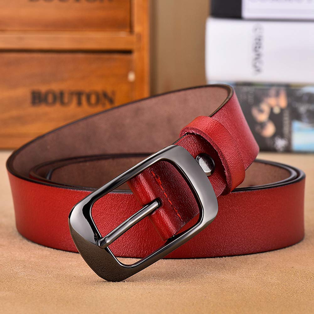 ESPOFY Women's Belt Genuine Leather Belt with Single Prong Alloy Buckle Red 41inch (105cm)