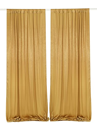 SHERWAY 2 Panels 4.8 Feet x 10 Feet Deep Gold Thick Satin Wedding Backdrop Drapes, Non-Transparent Window Curtains for Party Ceremony Stage Decoration