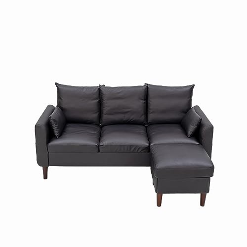 Panana Convertible Sectional Sofa Couch, 2 and 3 Seat L Shaped Sofa with Armrest Small Couch Ottoman for Living Room, Apartment and Office (Track Arms, 3 Seats with Ottoman)