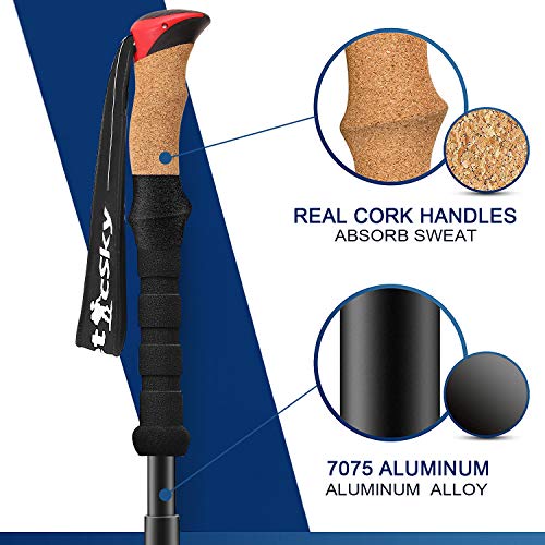 Folding Trekking Poles- 2 Pack Lightweight Aluminum Adjustable Hiking Poles-Walking Sticks with Quick Lock System - Upgrade Cork Handle-Professional Walking Poles for Men, Women and Children