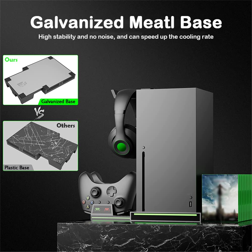 Game Host Cooling Base for Xbox Series X Console, Vertical Stand Gamepad Charging Dock Games Disk Storage Stand for XSX Accessories