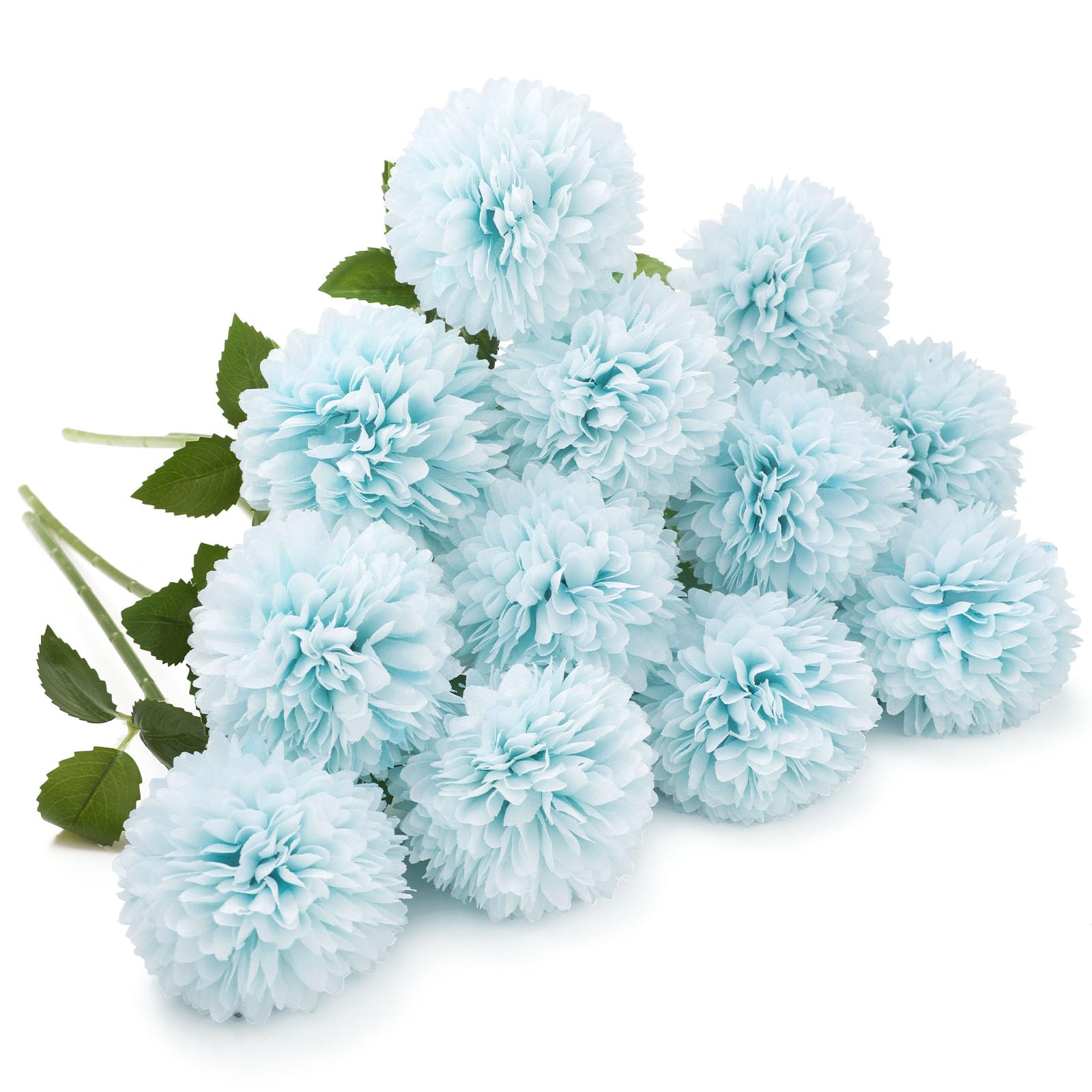 Floweroyal 12pcs Artificial Chrysanthemum Ball Flowers Silk Hydrangea Bridal Wedding Bouquet for Home Garden Party Office Coffee House Decoration (Blue).