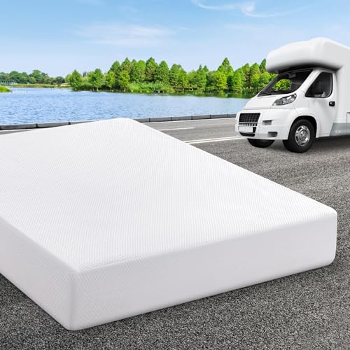 RV Mattress Short Queen 10 Inch Memory Foam Mattress, Cooling Green Tea/Gel Medium Firm Bed Mattress in a Box for Camper/Trailer/Truck, Pressure Relief Mattress Made in USA 75'' x 60''