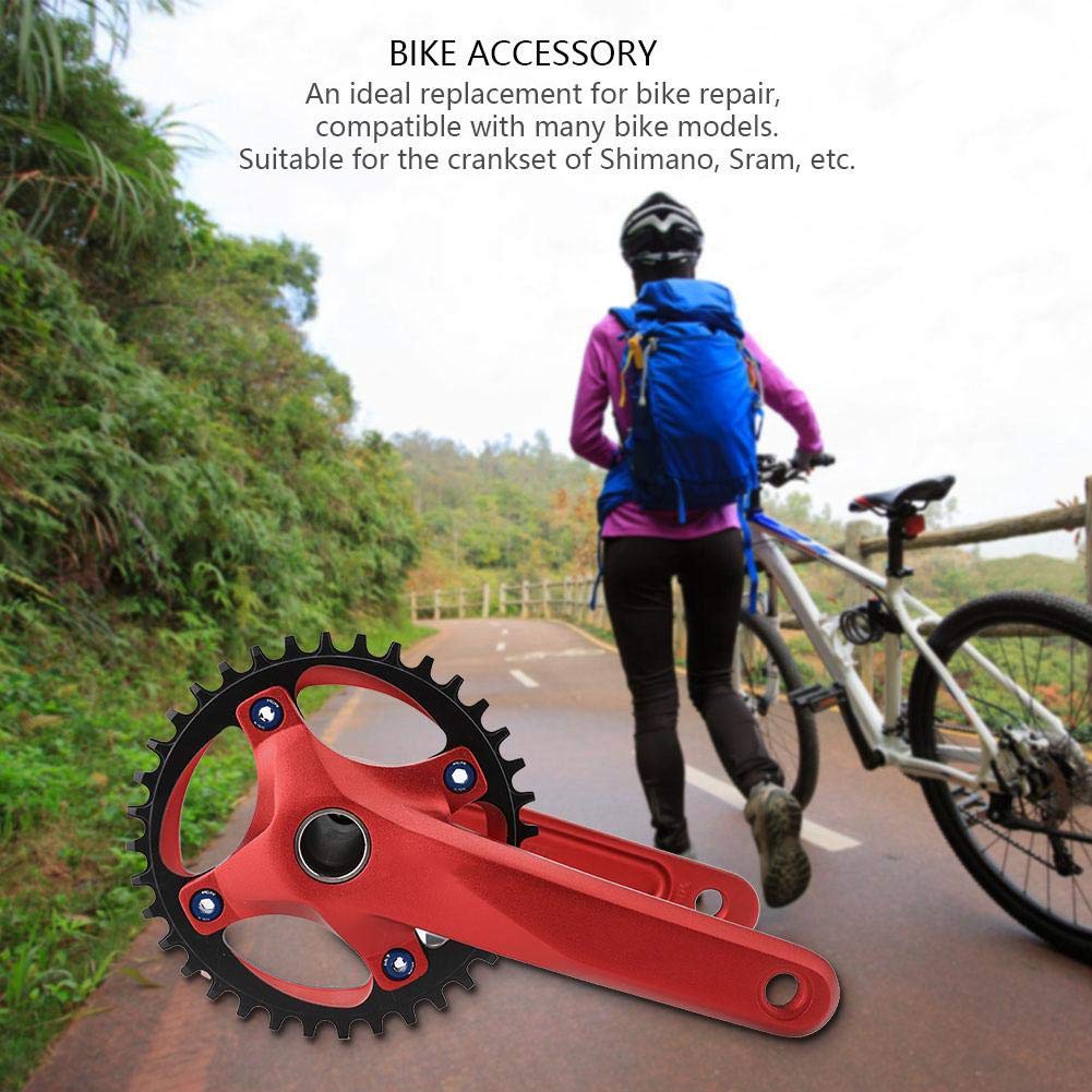 Fafeims Crankset Integral Single Speed Crank Set Mountain Bike Bottom Bracket and Chain Arm Kit (Red)