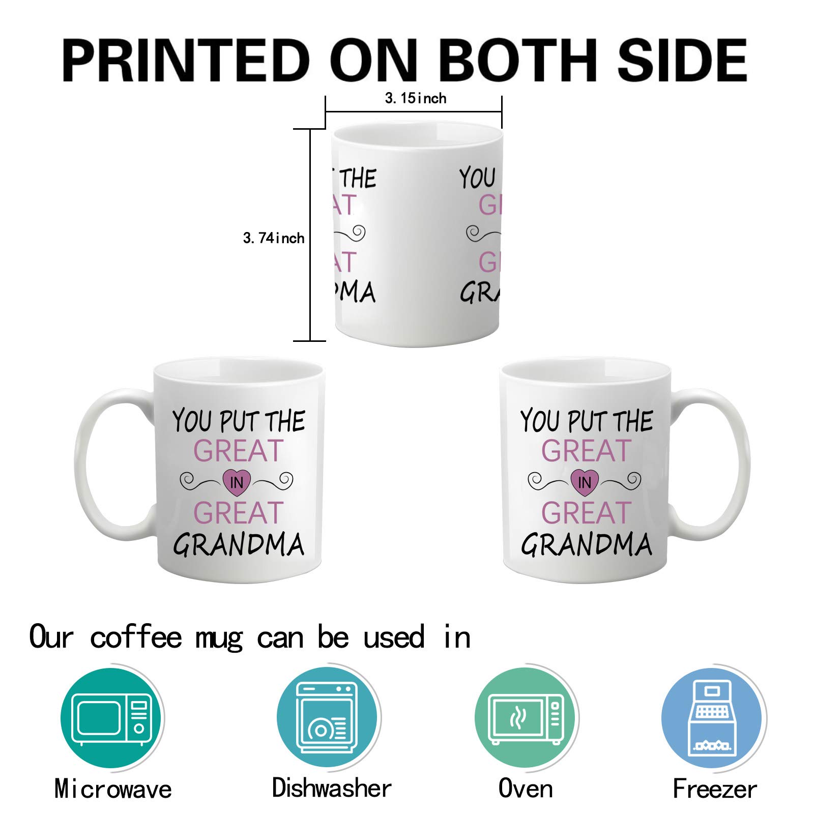 Great Grandma Mug You Put The Great In Great Grandma Mug Grandma Coffee Mug Grandma Gifts Birthday Mothers Day Gifts for Grandma from Grandson Granddaughter Grandchildren Grandkids 11 Ounce