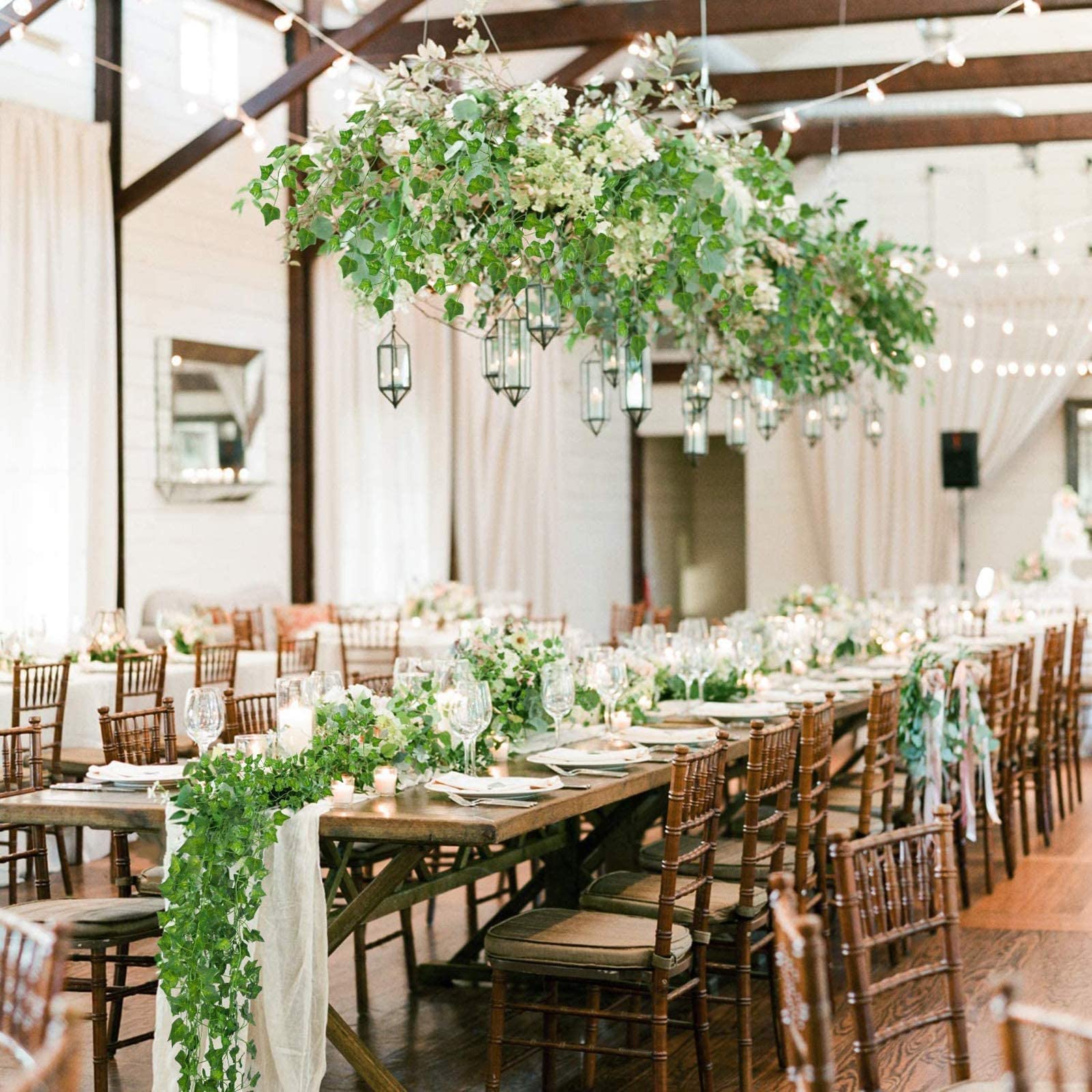 Fly Array 6.7 Ft 2 Strands of Artificial Ivy Wreath Leaf Vines, Plastic Ivy, Hanging Fake Plants, Used for Home Kitchen Garden Office Wedding Wall Decoration (Green)