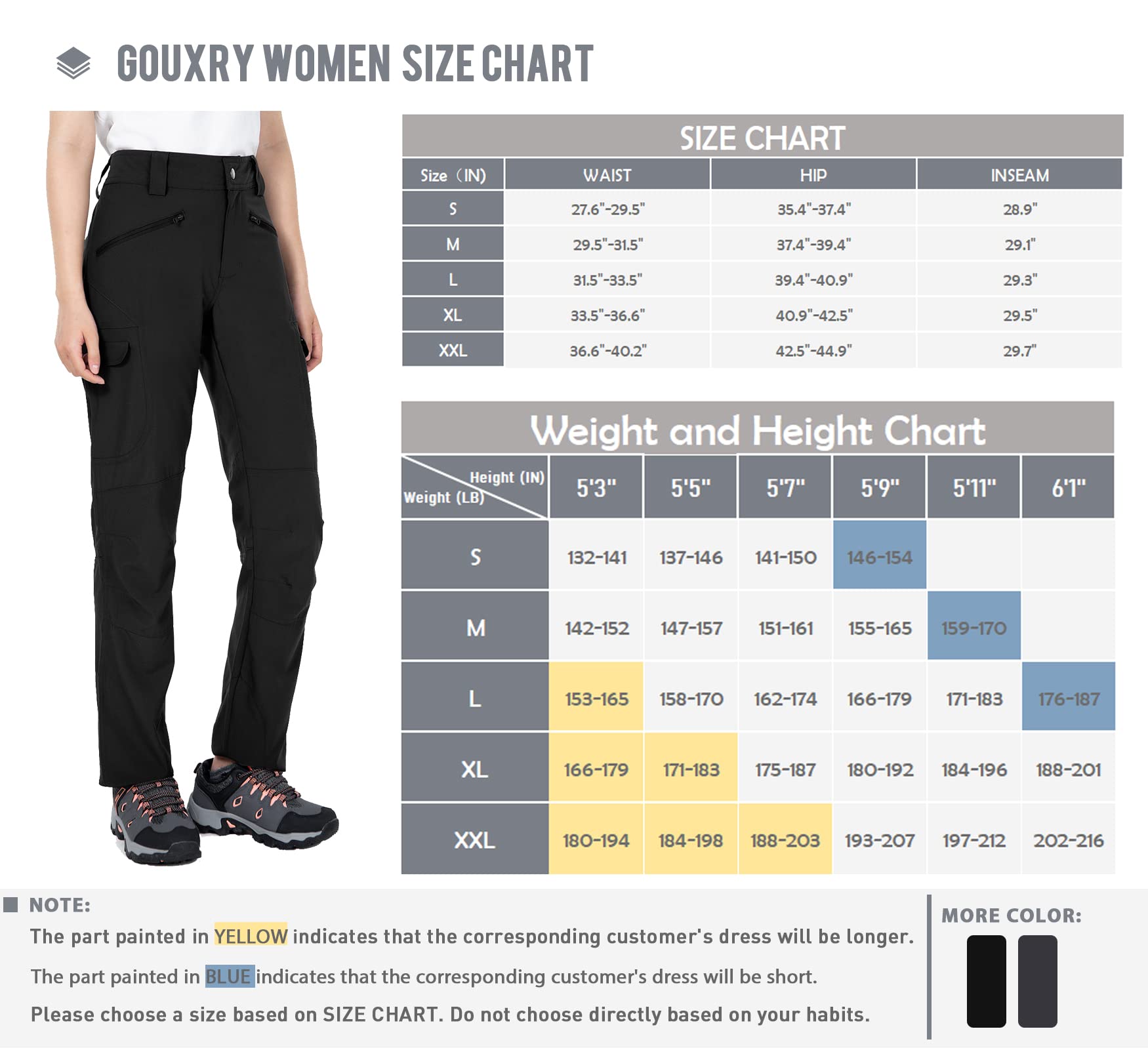 Gouxry Womens-Hiking-Pants Golf Cargo Quick Dry Travel Outdoor Pants for Women (Black, M)