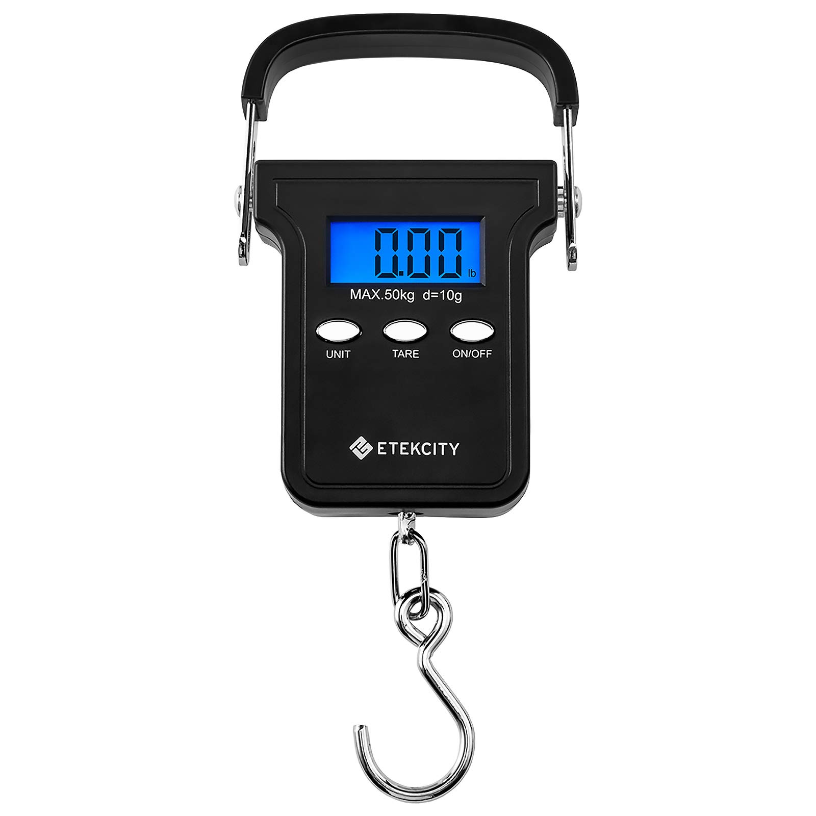 Etekcity Fishing Scale with Backlit LCD Display, 110lb/50kg Digital Electronic Hanging Hook Scale with Batteries and Carry Pouch Included, Black, Non-Slip Handle