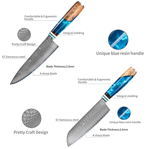Kuwata Chef Knife Set Damascus, 2PCS Professional Japanese VG-10 High Carbon Stainless Steel Kitchen Knife Set Chefs Knife, Santoku Knives, Knives Set for Kitchen with Gift Box