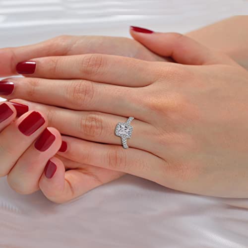 Fahonie 18K White Gold Plated Engagement Ring 925 Sterling Silver cut 5A Cubic Zirconia Wedding Engagement Promise Eternity Ring for Women(Size6)