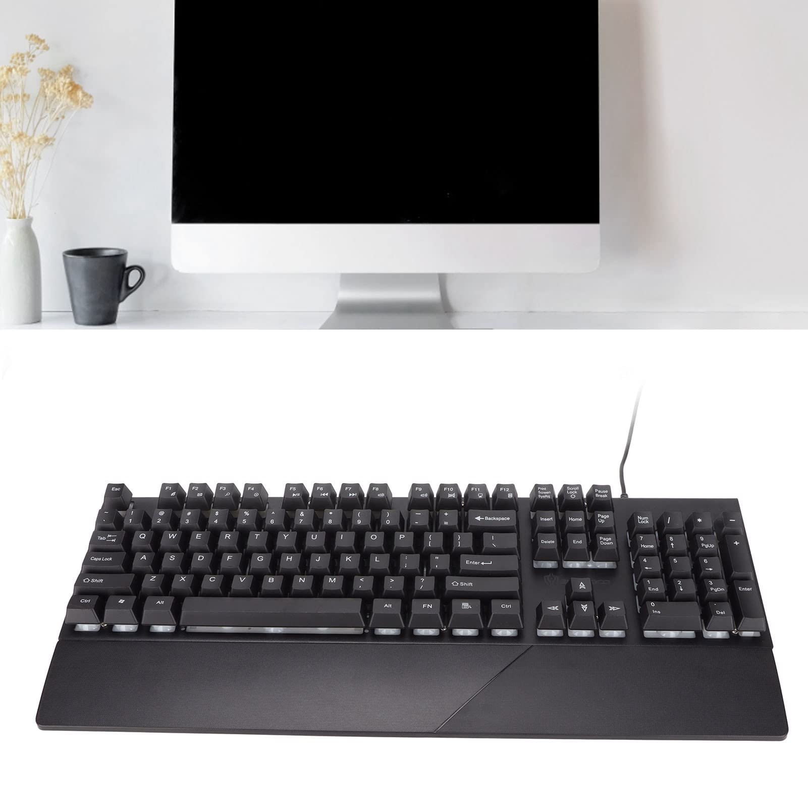 Mechanical Gaming Keyboard, Wired RGB Gaming Keyboard with Ergonomic Wrist Rest, 104 Keys USB Computer Keyboard for Laptop/Desktop/PC (Black)