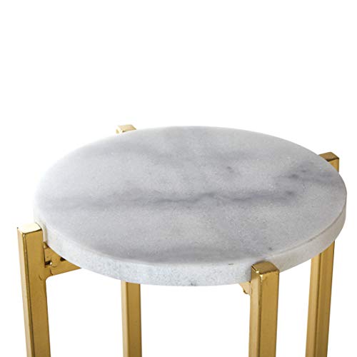Urban Shop White Marble Collapsible Side Accent Drink Table with Gold Metal Legs, β8.5 in x 8.5 in x 22.5 in